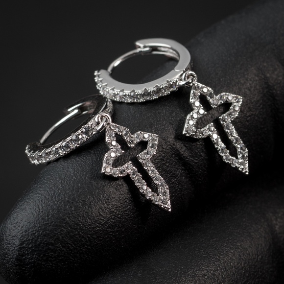 Tsv Jewelers | Accessories | Mens Hanging Elegant Cross Hoop Earrings ...